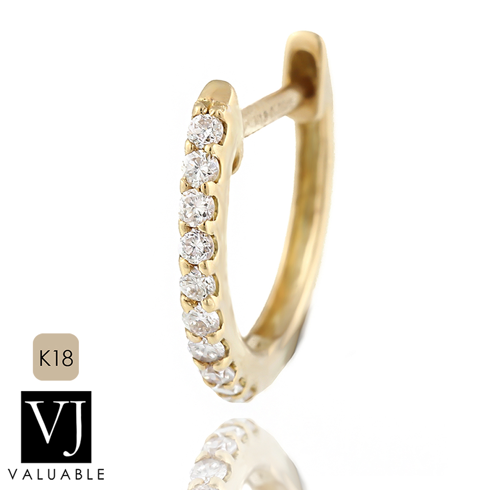 K18 イエローゴールド ダイヤモンド 0.05 ct 中折れ フープ ピアス ※1個販売（片耳） - VALUABLE